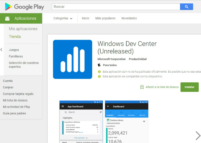 La aplicación Windows Dev Center llega a Android